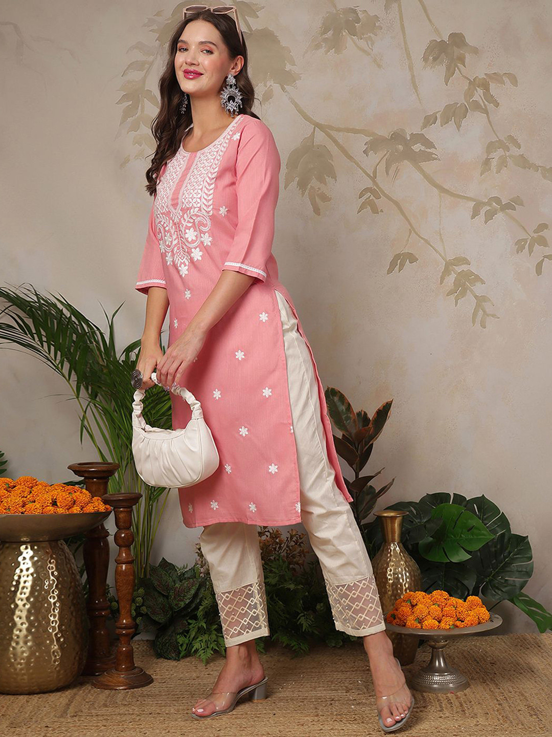 Buy Uparna Women Ethnic Motifs Embroidered Chikankari Kurta - Kurtas ...