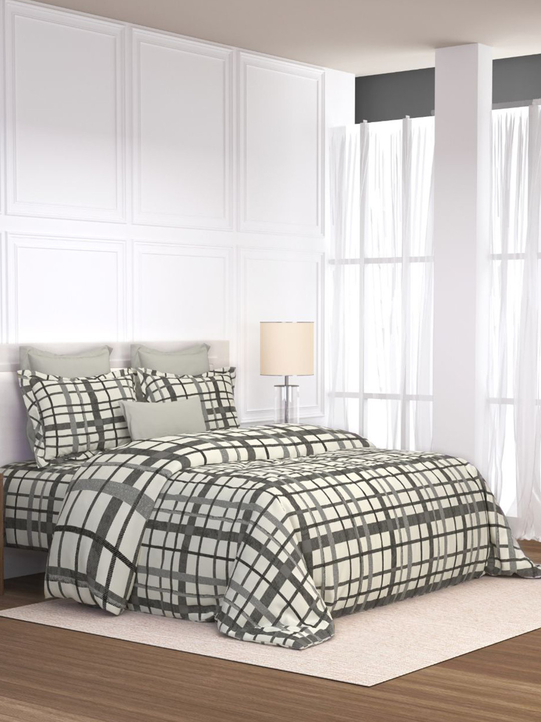 Buy LABHAM Black & Beige Geometric 180 TC King Bedsheet With 2 Pillow Covers - Bedsheets for ...