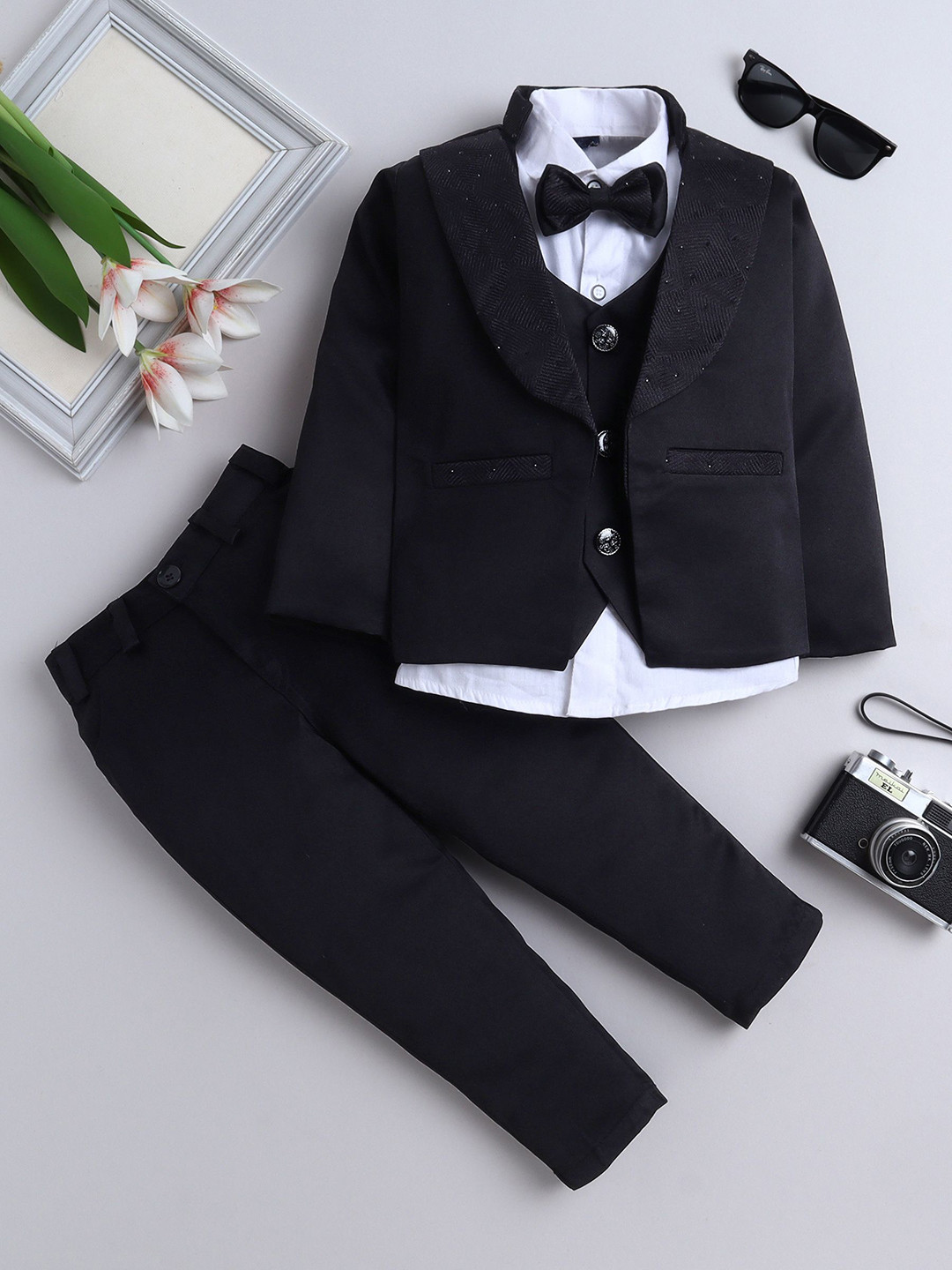 Buy FOURFOLDS Boys Self Design 3 Piece Party Suits - Suits for Boys ...