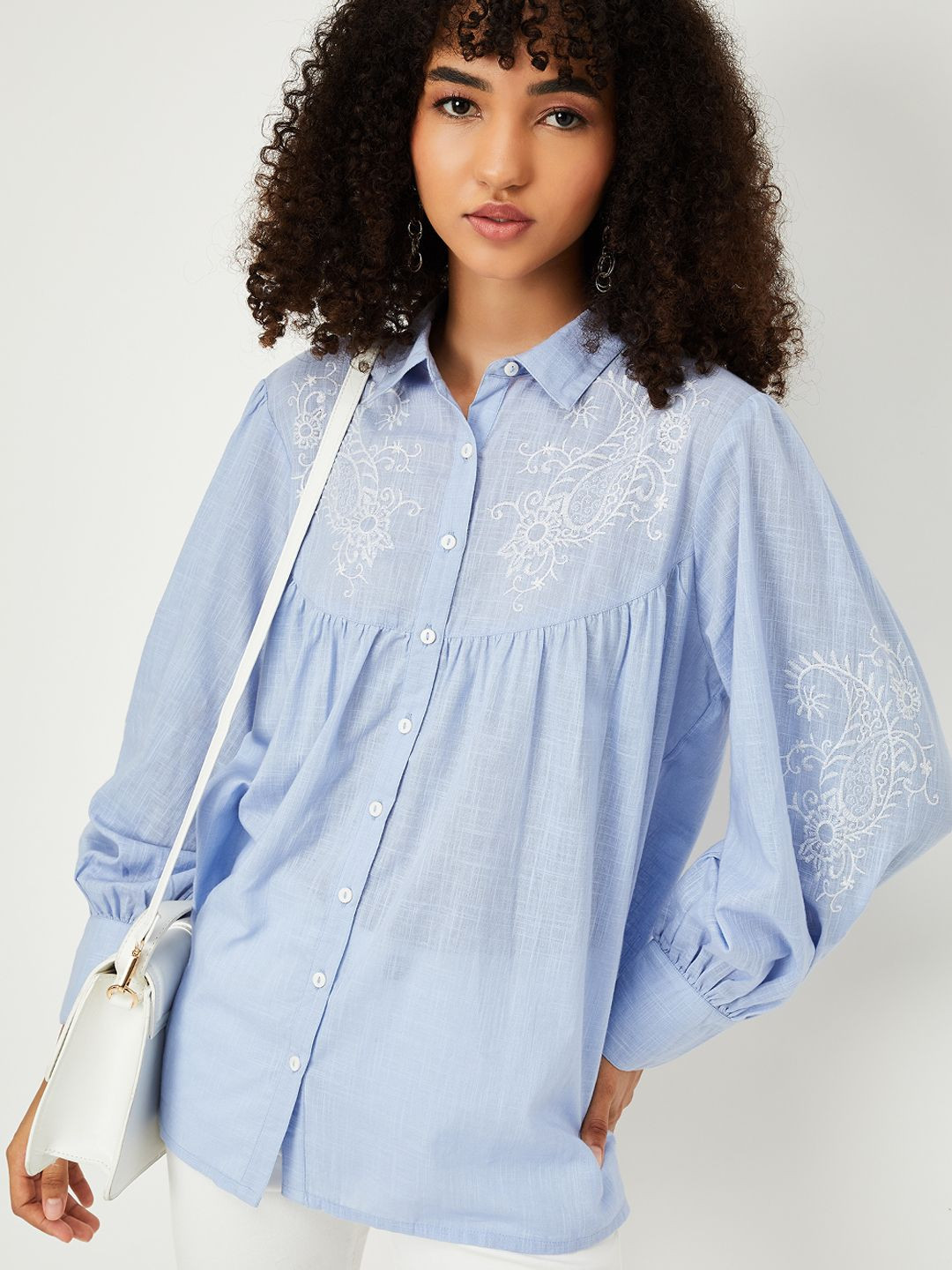 Buy Max Women Shirt Collar Embroidered Cotton Tunic - Tunics for Women ...