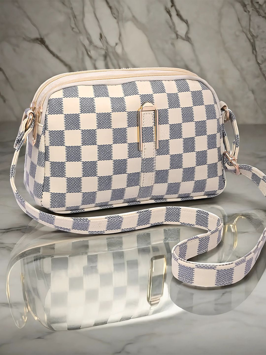 Buy ADISA Checked Embellished PU Structured Sling Bag - Handbags for ...