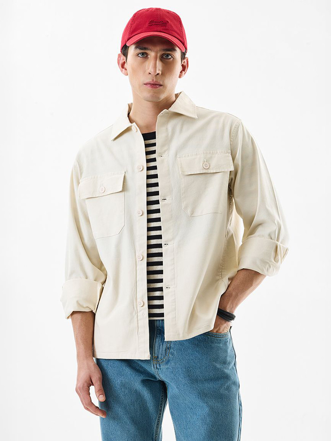 Buy Snitch Men Solid Spread Collar Casual Shacket - Shackets for Men ...