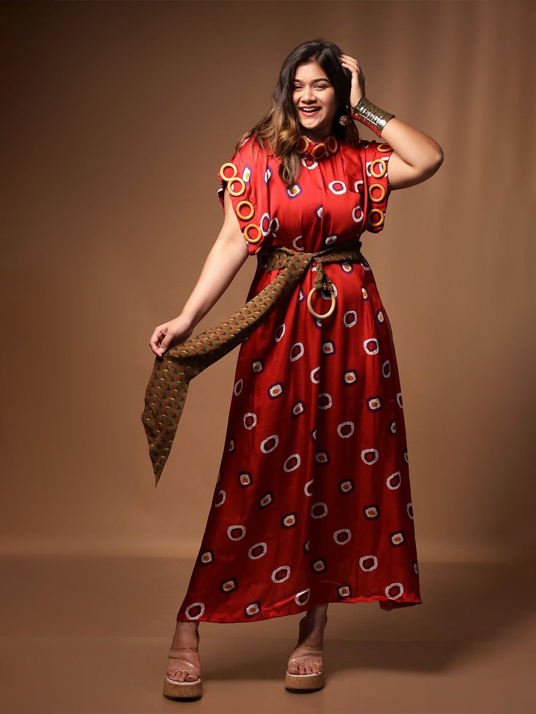 Buy Boho Panache Printed Kimono Sleeves Satin Maxi Dress - Dresses for ...