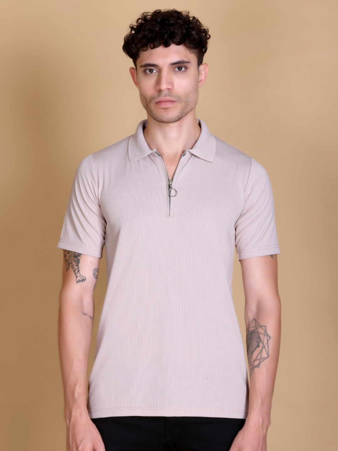 Buy TOGS & TERRE Self Design Zip Collar Polo Collar Short Sleeves ...