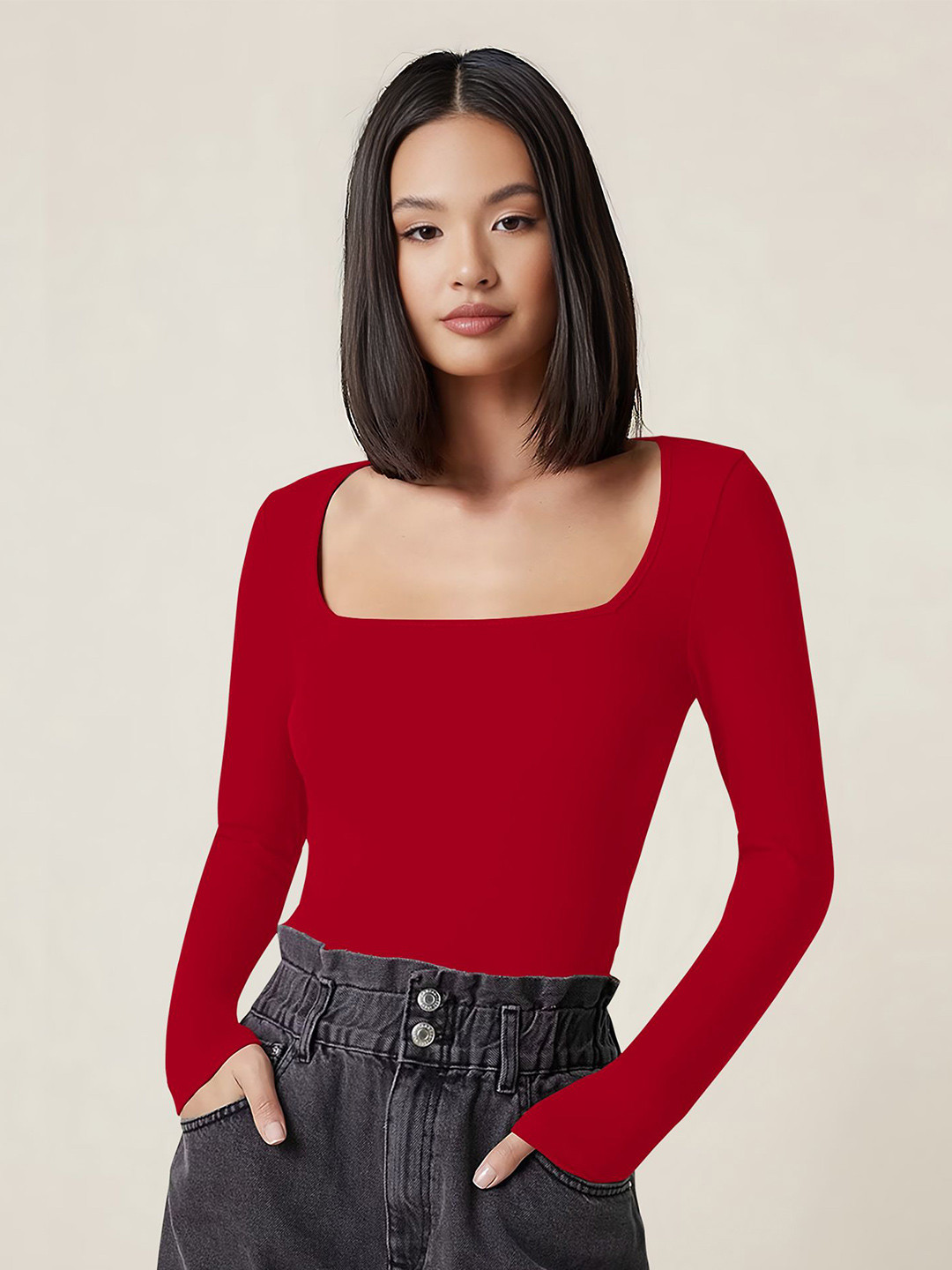 Buy Dream Beauty Fashion Shakira Cherry Red Fitted Top - Tops for Women ...