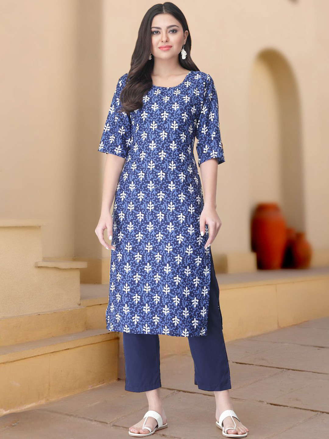 Buy HERE&NOW Women Ethnic Motifs Printed Regular Kurta With Trousers ...