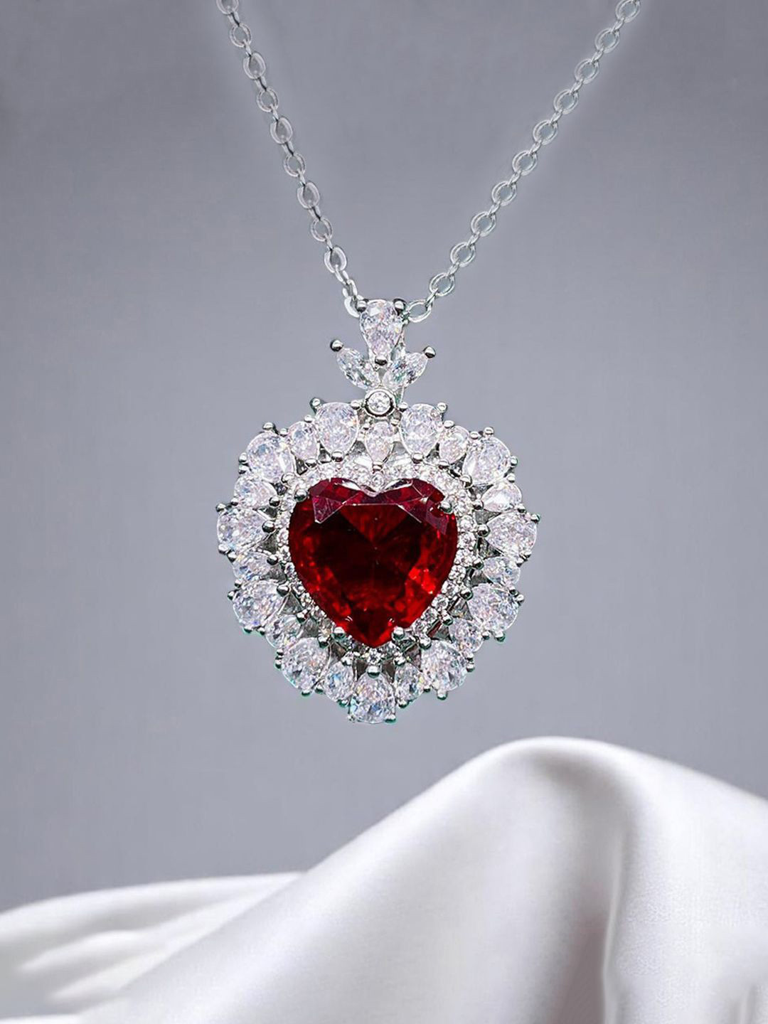 Buy Designs & You Silver Plated Cubic Zirconia Heart Shaped Pendants ...