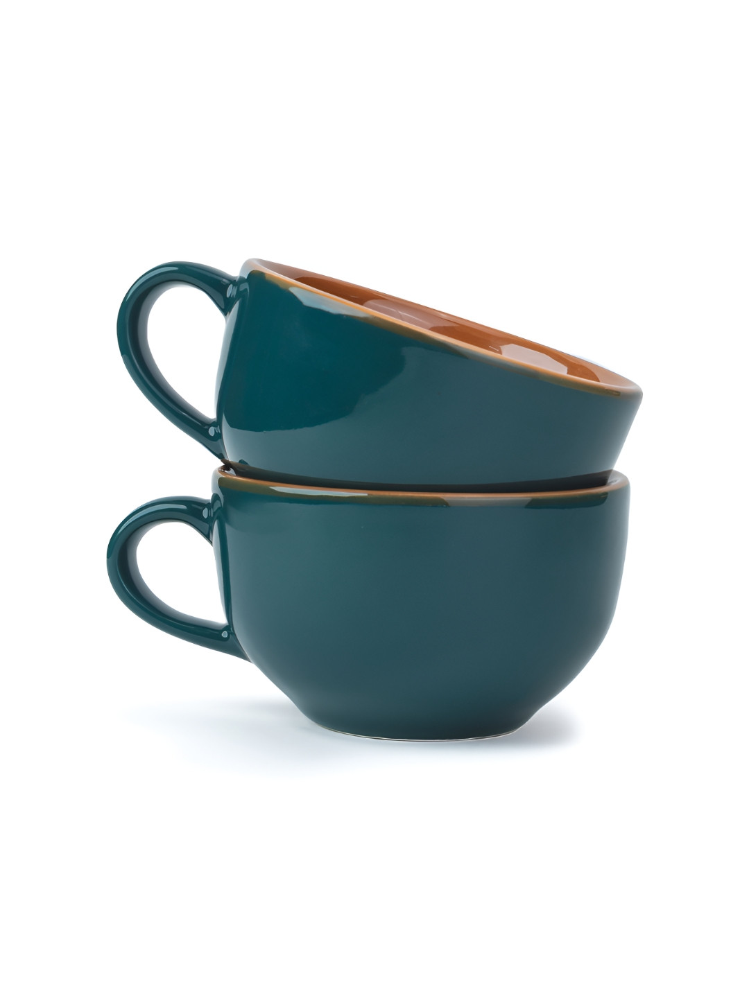 Buy SHAY Teal & Brown Solid Ceramic Glossy Cups Set Of Cups And Mugs ...