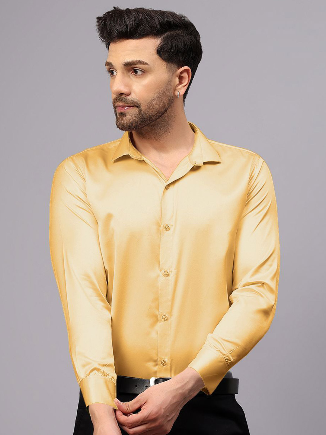Buy CVC Men Regular Fit Poly Satin Silk Yellow Shirt - Shirts for Men ...
