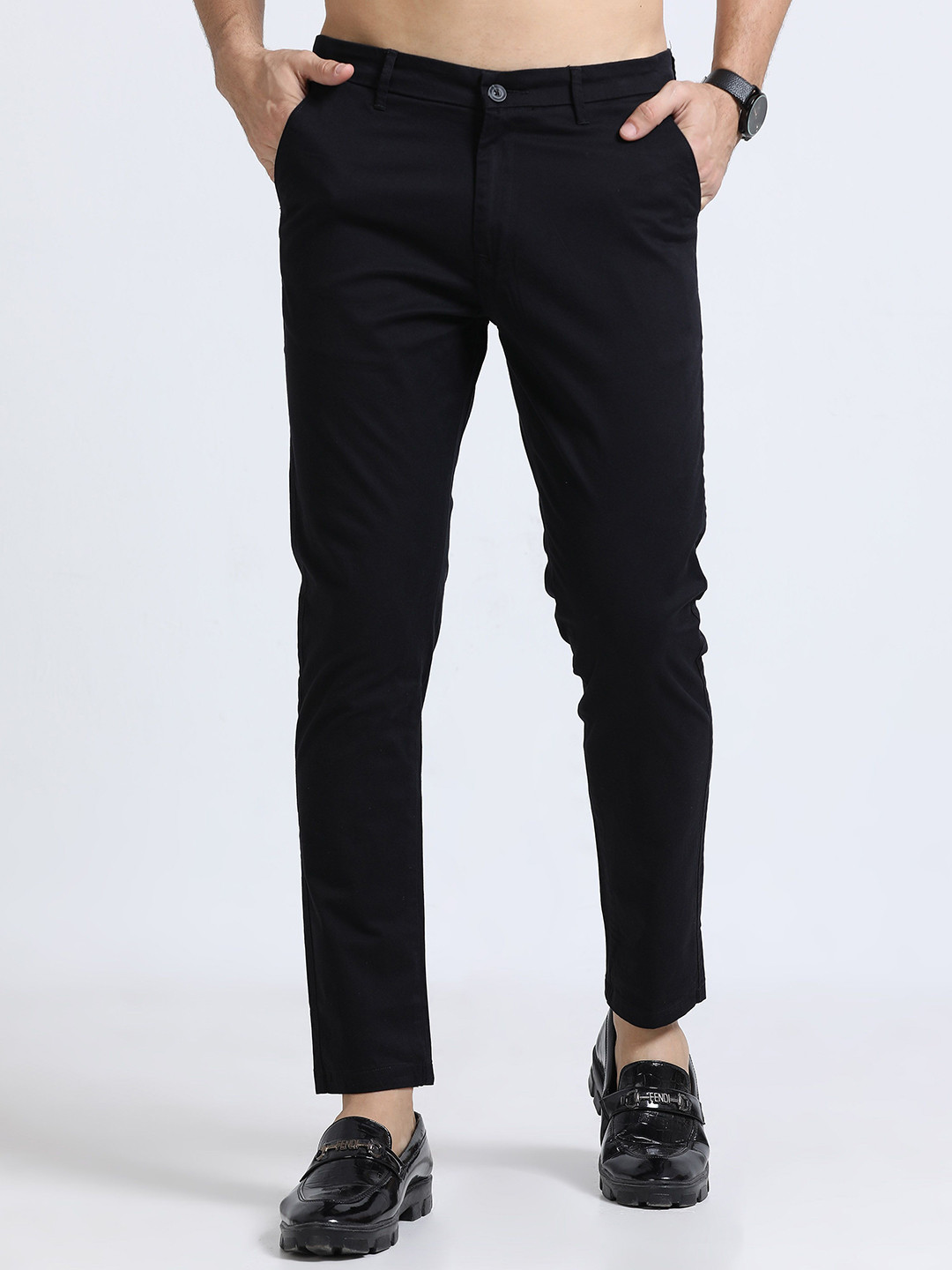 Buy U.S. PITCHERS Men Solid Slim Fit Low Rise Chinos Trousers ...