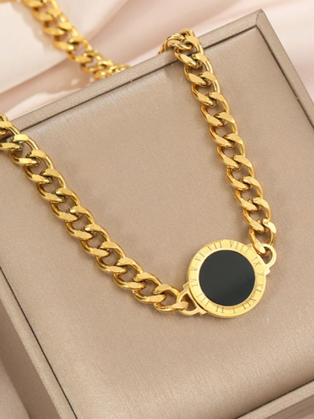 Buy SZN Gold Plated Stainless Steel Classic Roman Dial Pendant Necklace ...
