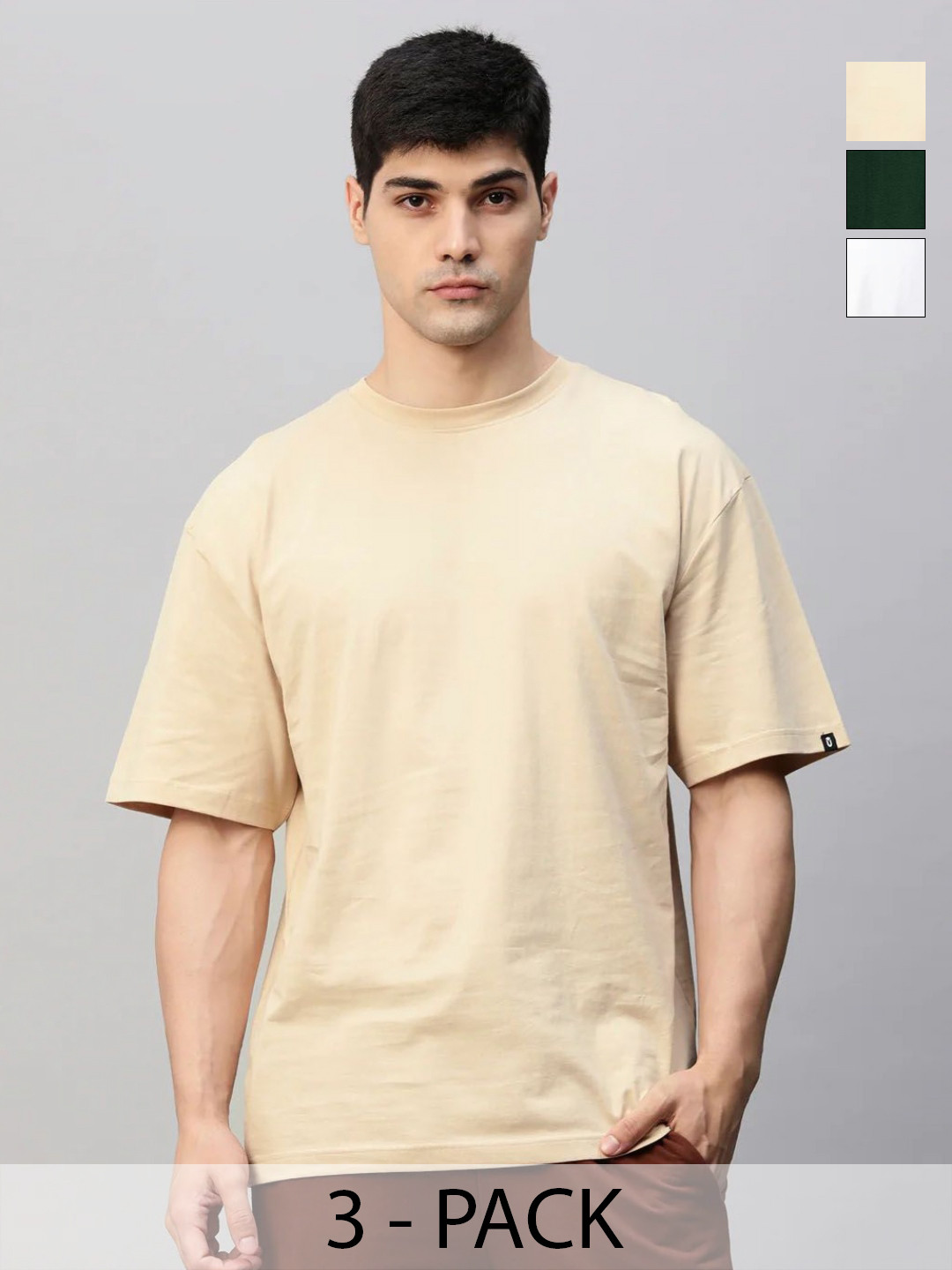 Buy FARROWX Men Pack Of 3 Solid Bio Finish Cotton Oversized T Shirts ...
