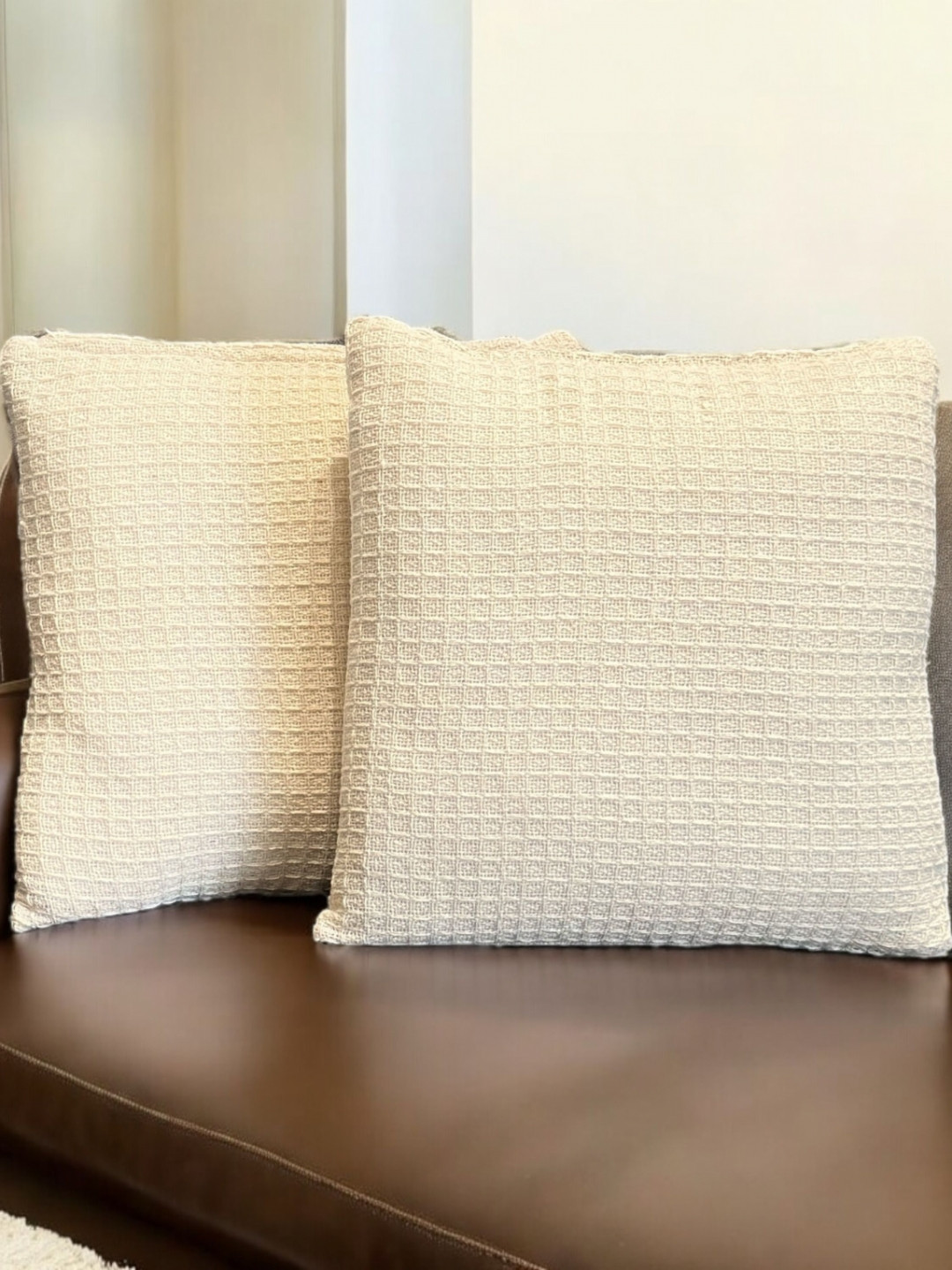 Buy Dolce Casa Set Of 2 Self Design Checked Square Cushion Covers ...