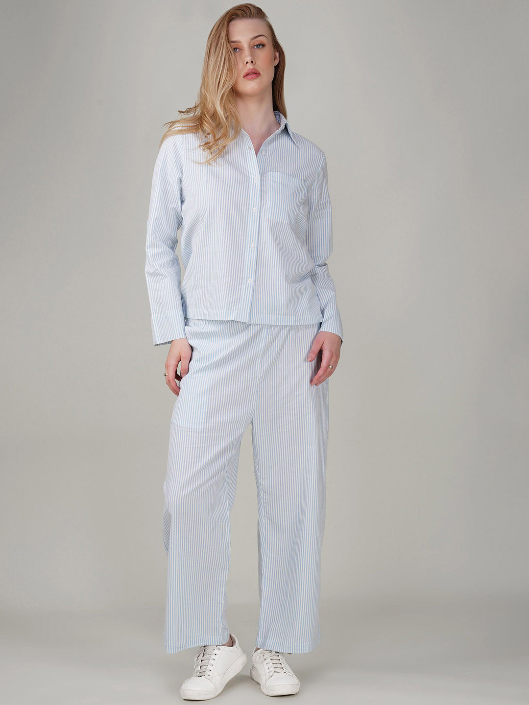 Buy Avor Lifestyle Women Striped Pure Cotton Shirt Pyjamas Night Suit ...