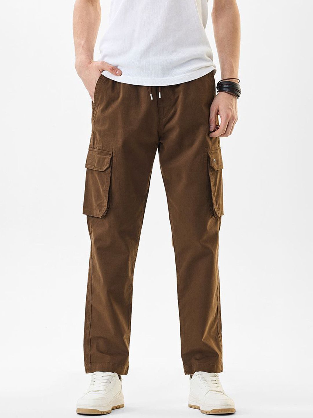Buy Snitch Men Snitch Brown Mid Rise Regular Fit Cargo Pants - Trousers ...