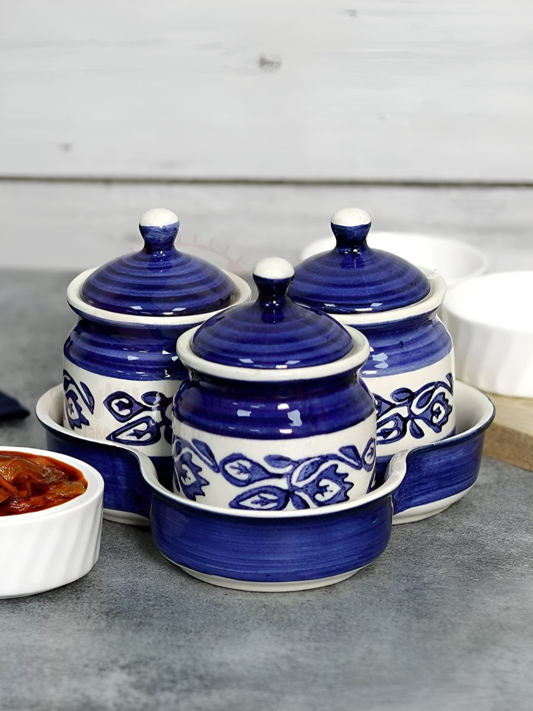 Buy Kraftlik Handicraft Blue 3 Pieces Ceramic Easy To Clean Container ...
