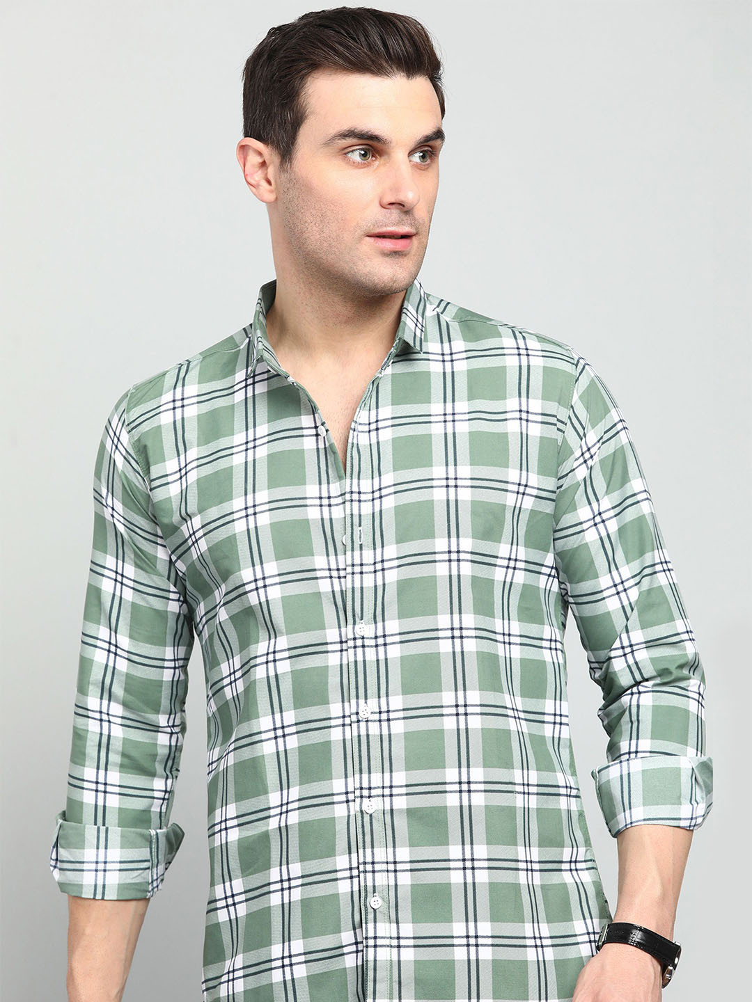 Buy JAI TEXTILES Spread Collar Gingham Checked Classic Slim Fit Casual ...