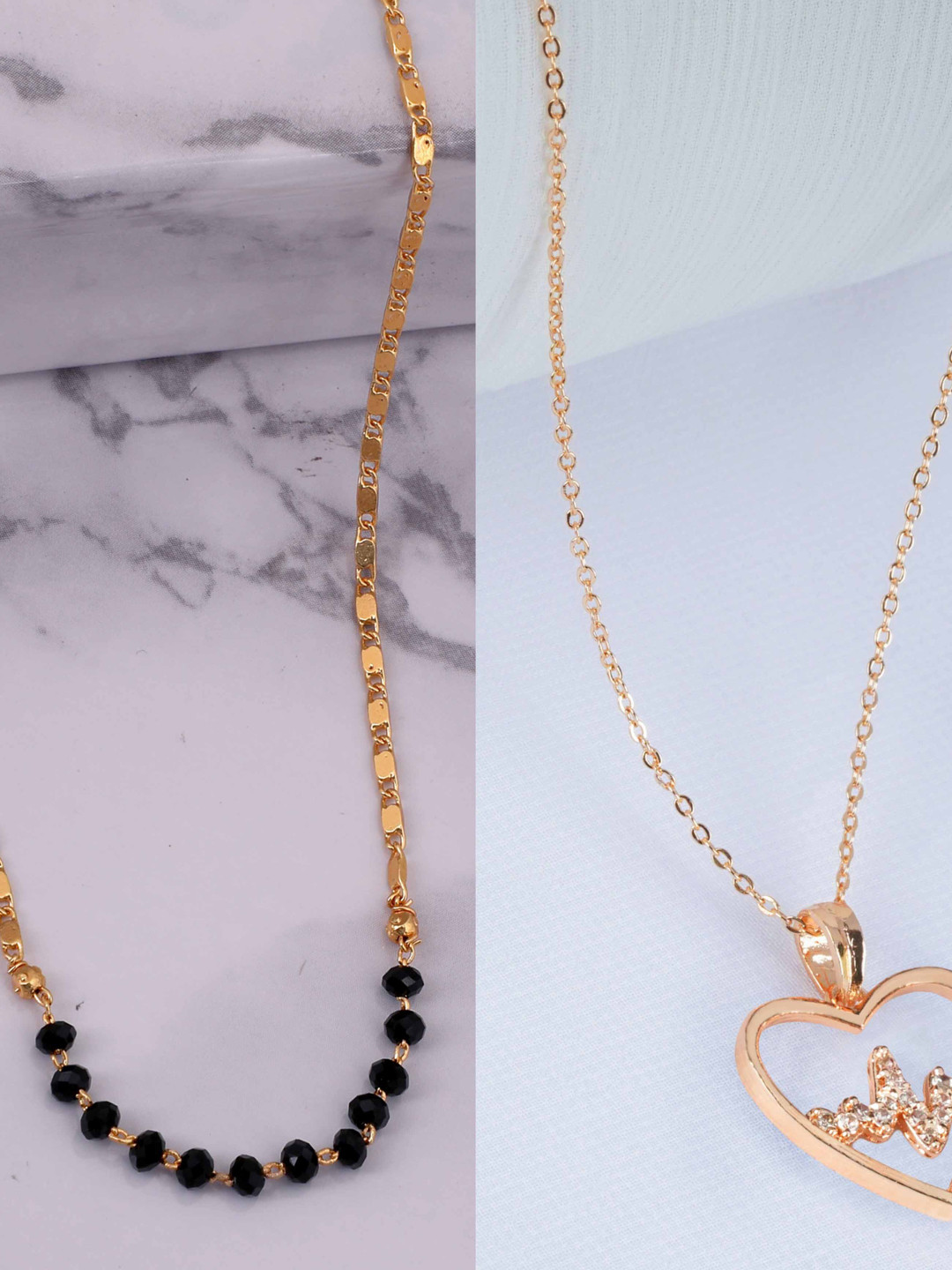 Buy Boghra Sales Set Of 2 Gold Plated Alloy American Diamond Necklace ...