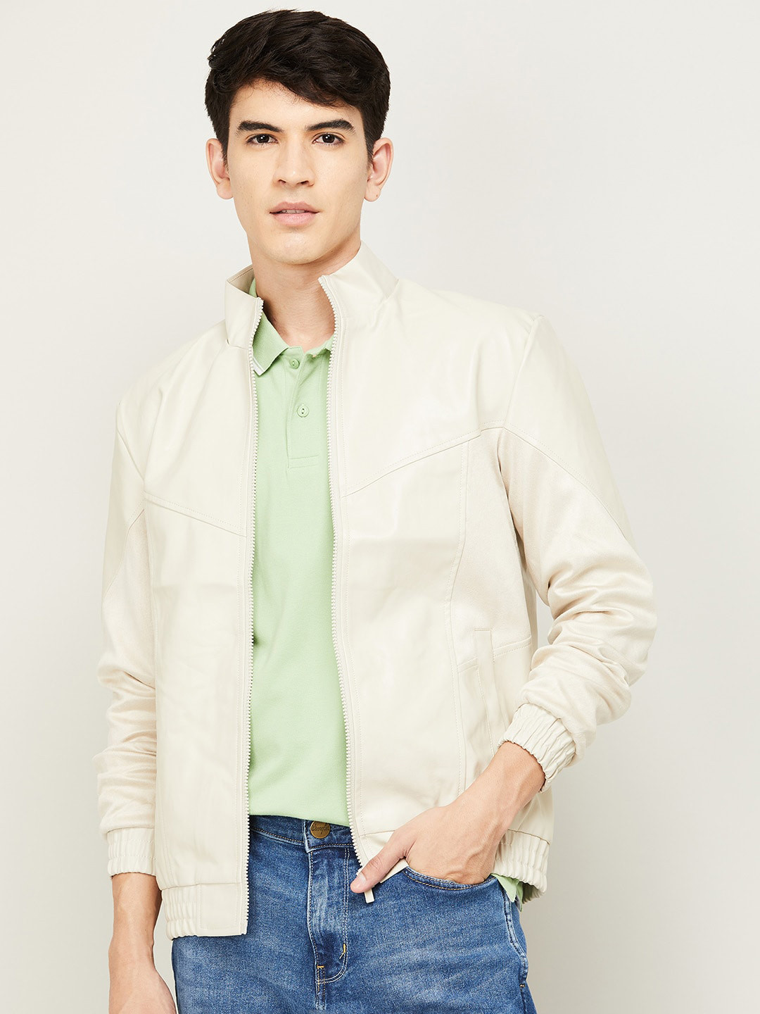 Buy Bossini Men Beige Biker Jacket - Jackets for Men 20250002 | Myntra