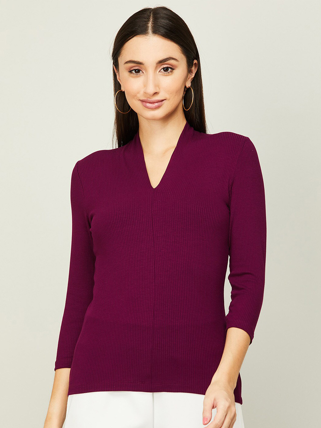 Buy CODE By Lifestyle Purple Ribbed Top - Tops for Women 20250264 | Myntra