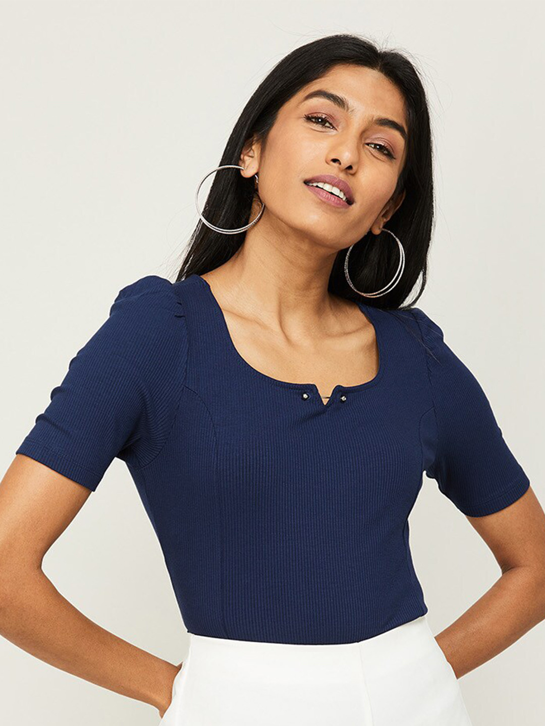 Buy CODE By Lifestyle Navy Blue Striped Top - Tops for Women 20250280 ...