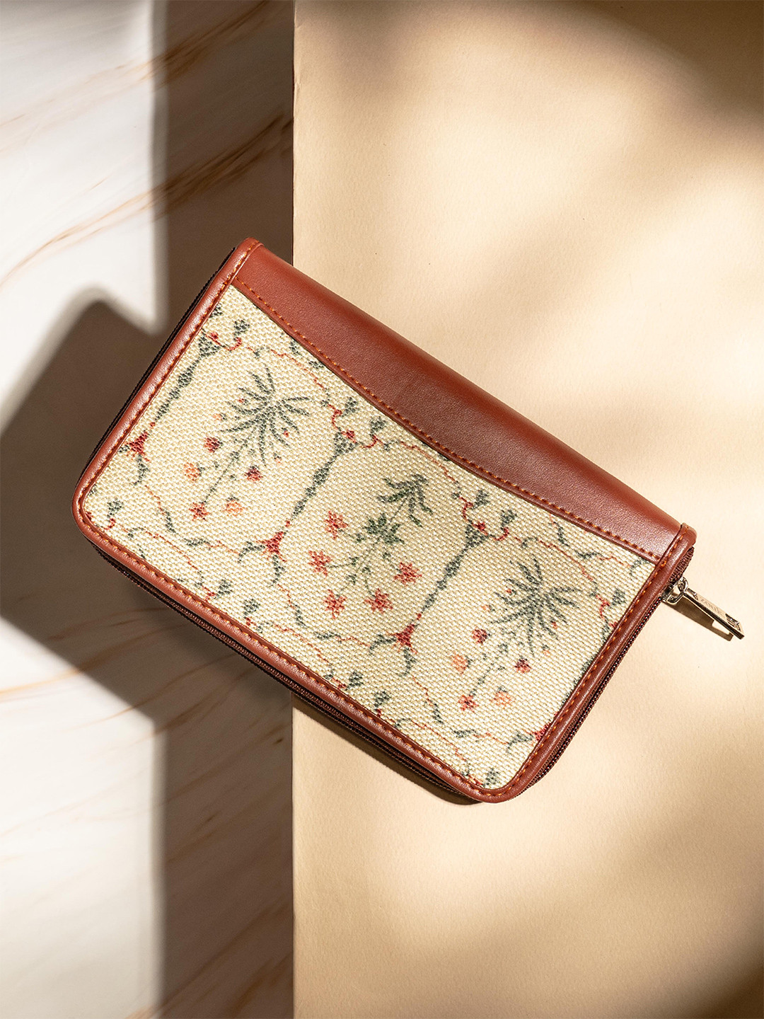 Buy ZOUK Women White & Cream Coloured Floral Printed Zip Around Wallet ...