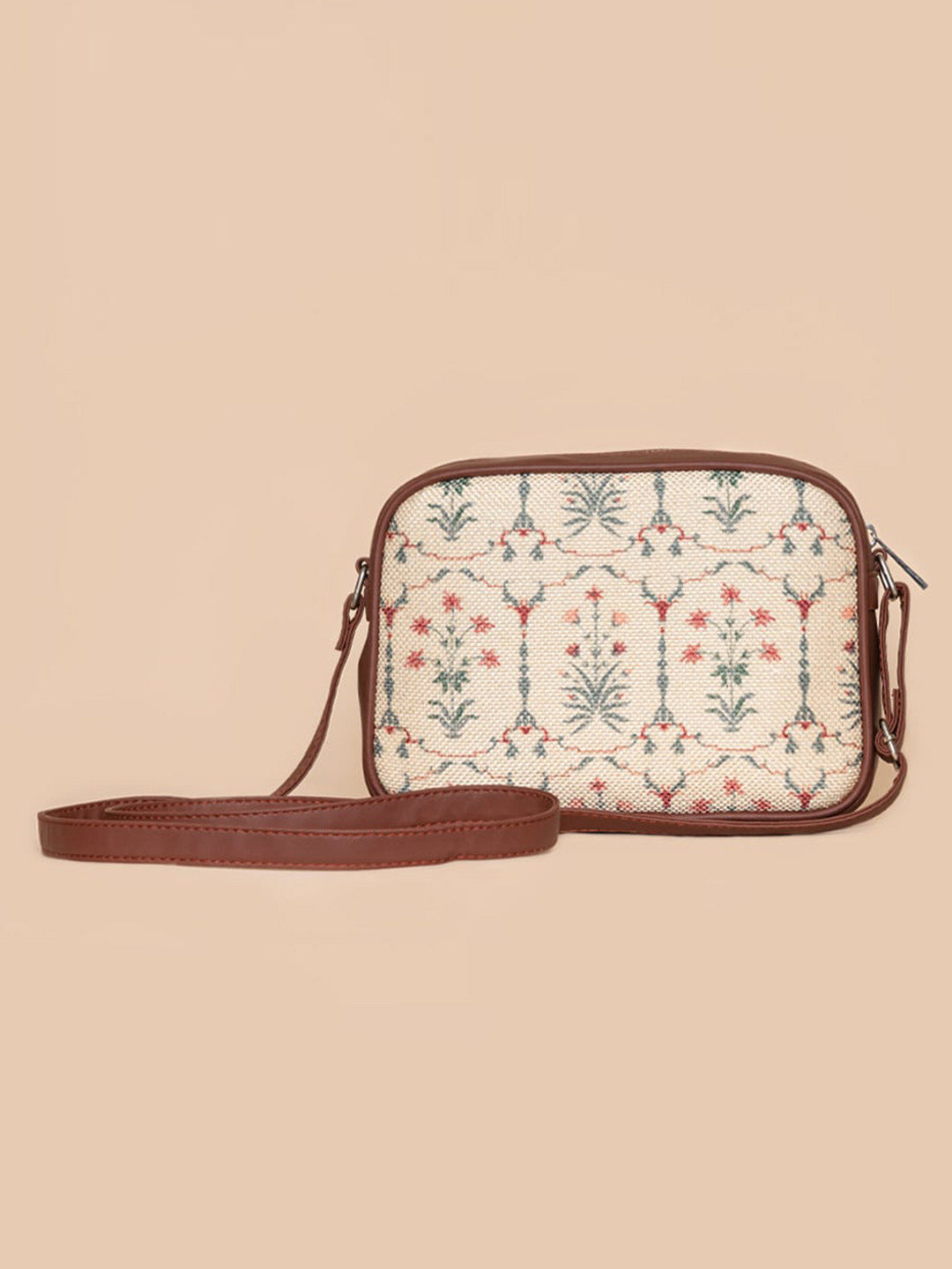 Buy ZOUK White Ethnic Motifs Printed Structured Sling Bag - Handbags ...