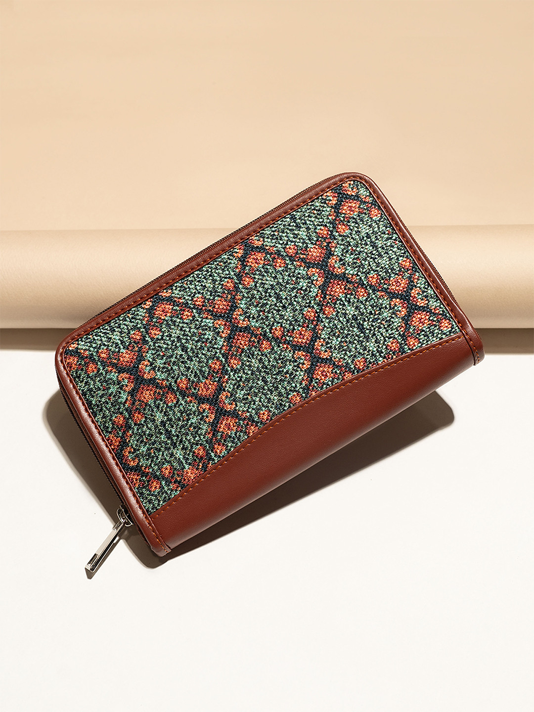 Buy ZOUK Women Teal & Green Geometric Printed Zip Around Wallet ...