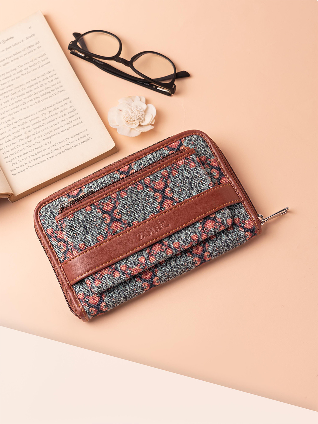 Buy ZOUK Women Teal & Blue Ethnic Motifs Printed Zip Detail Zip Around ...