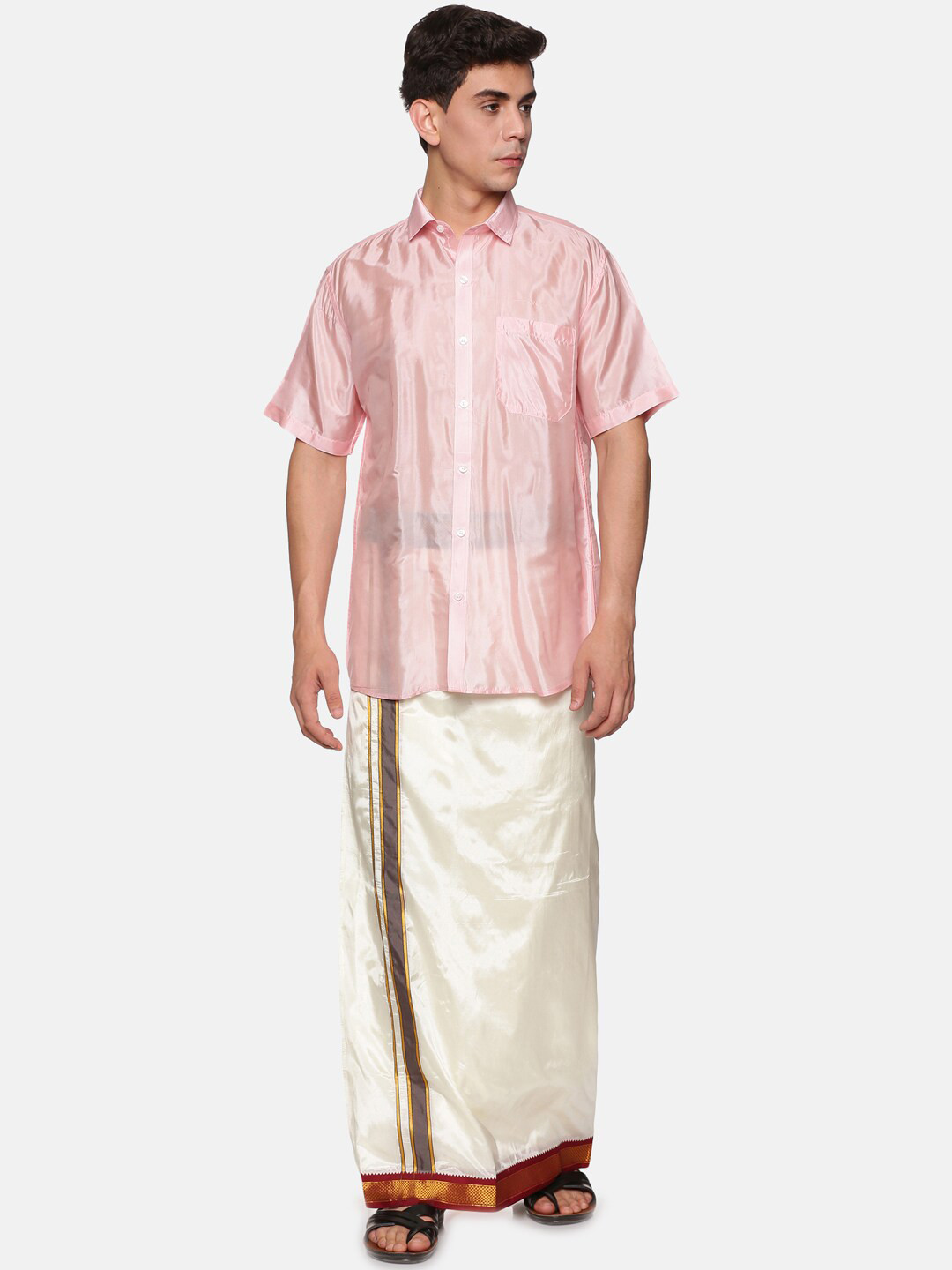 Buy Sethukrishna Men Pink Solid Shirt With Veshti Set - Clothing Set ...