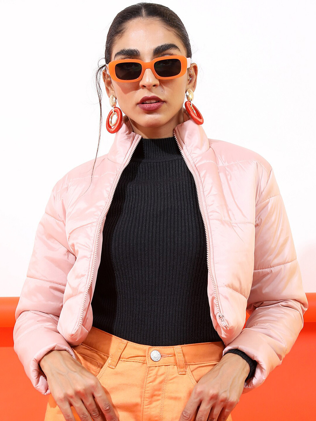 Buy Tokyo Talkies Women Pink Colourblocked Crop Padded Jacket - Jackets ...