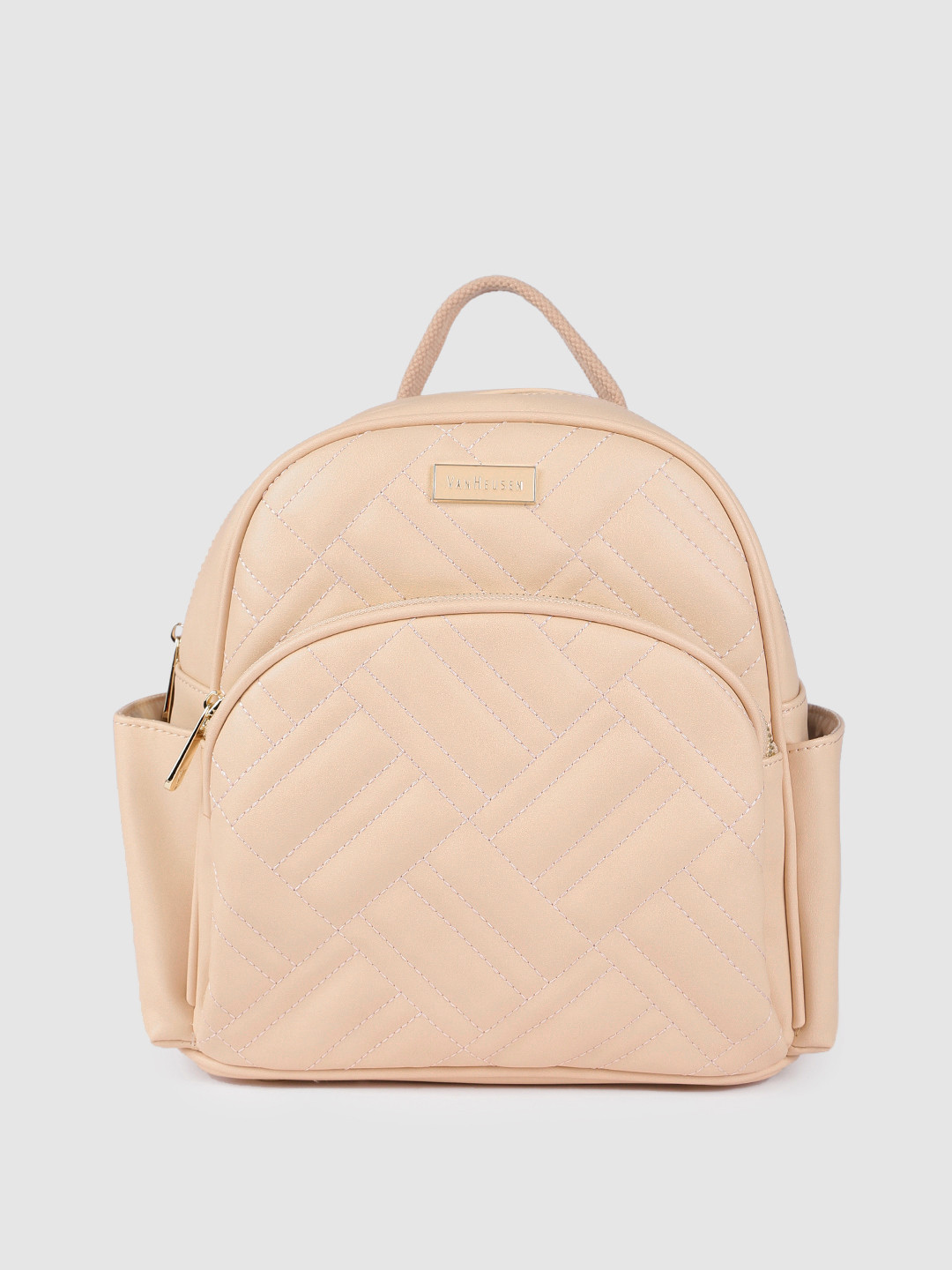 Buy Van Heusen Women Beige Solid Backpack With Quilted Detail ...
