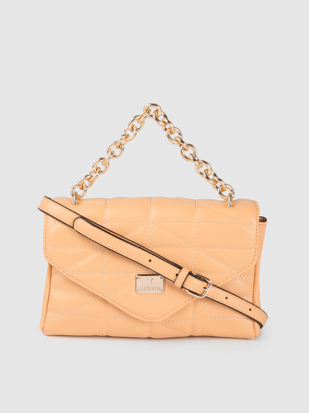 Buy Van Heusen Tan Brown Solid Structured Satchel With Quilted Detail ...