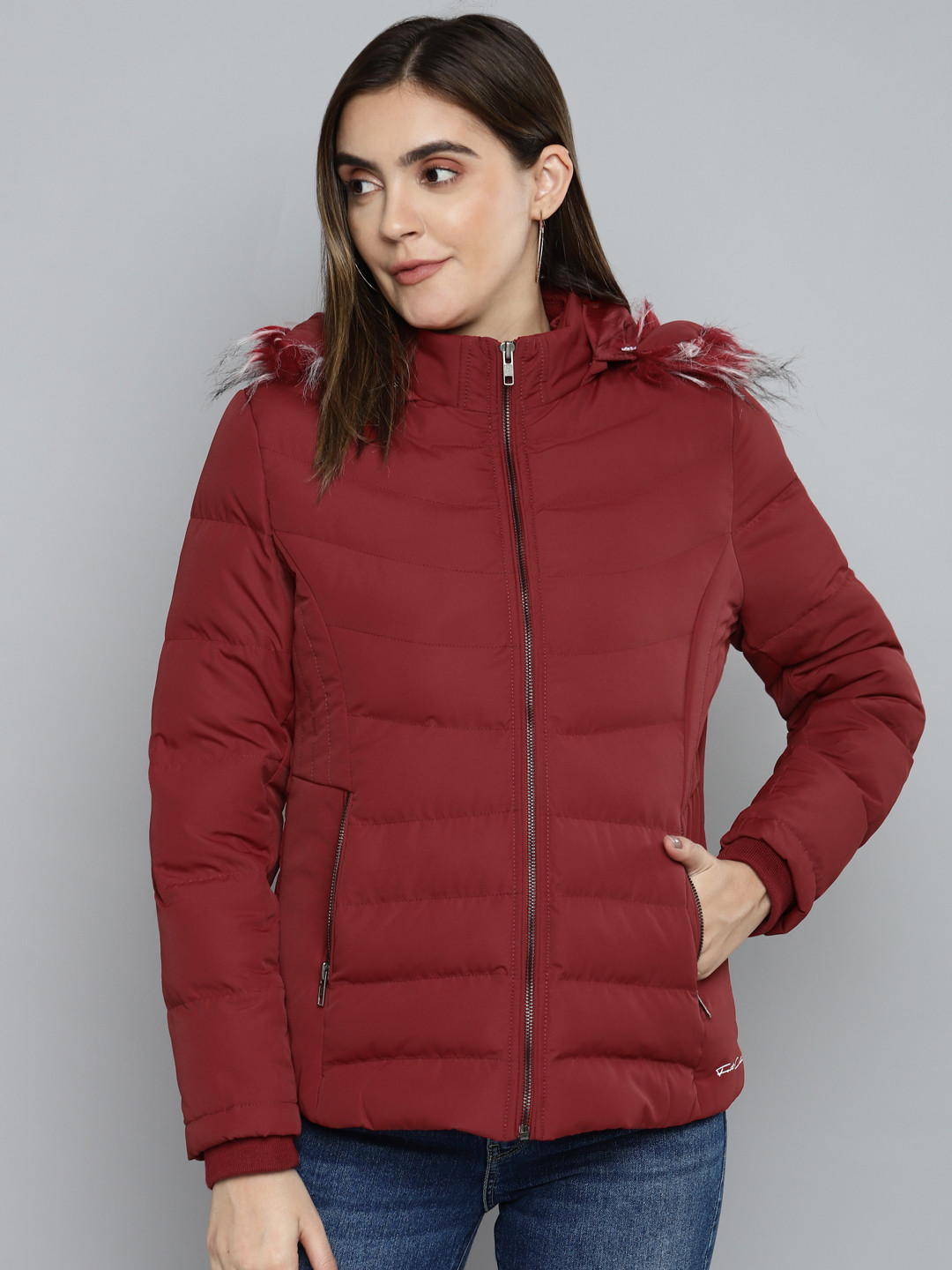 Buy Fort Collins Women Red Solid Parka Jacket With Detachable Hood ...