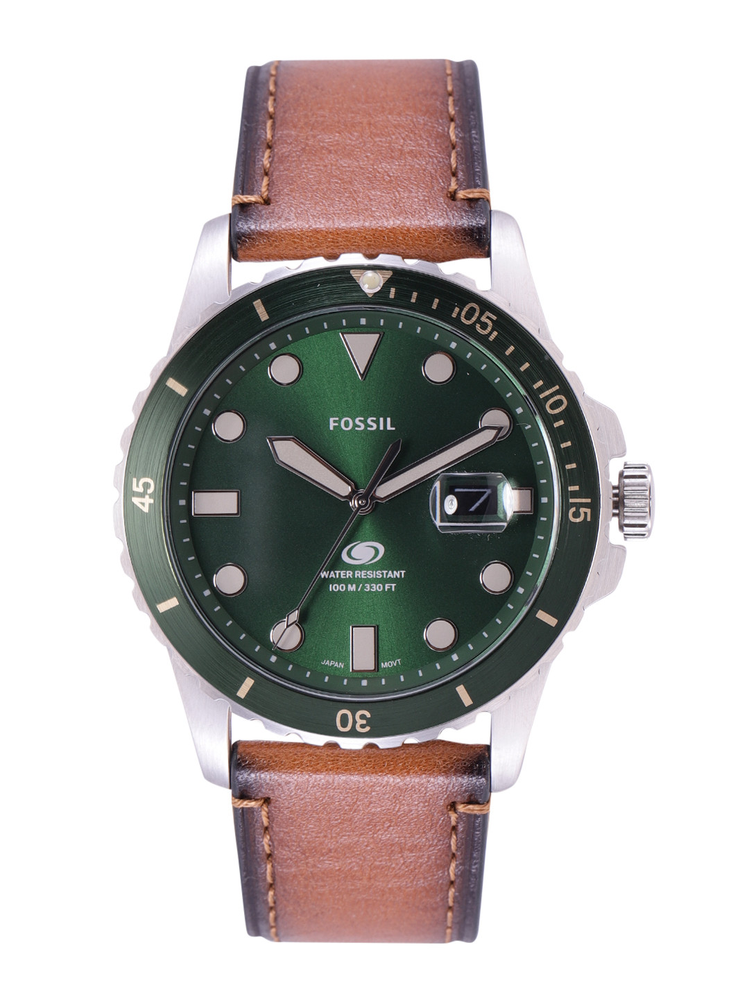 Buy Fossil Men Green Dial & Brown Leather Straps Analogue Watch FS5946 ...