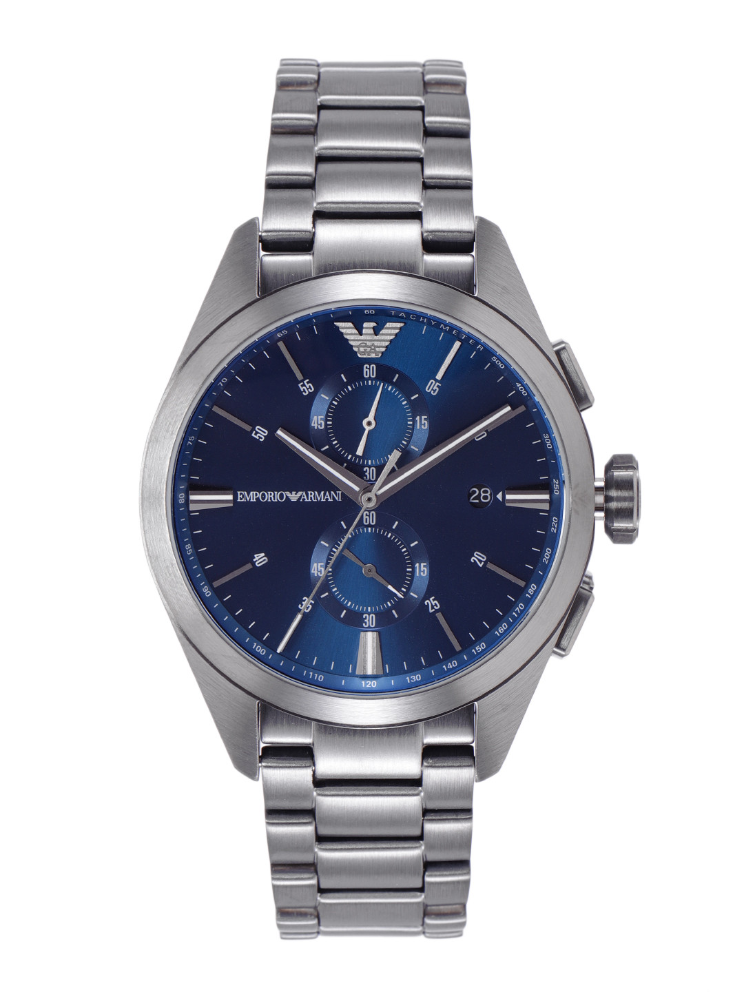 Buy Emporio Armani Men Blue Dial & Gunmetal Toned Analogue Chronograph ...