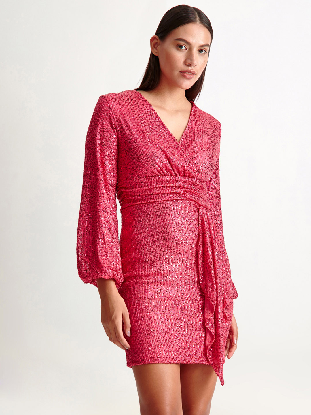 Buy COVER STORY Women Pink Embellished Polyester Wrap Dress - Dresses ...