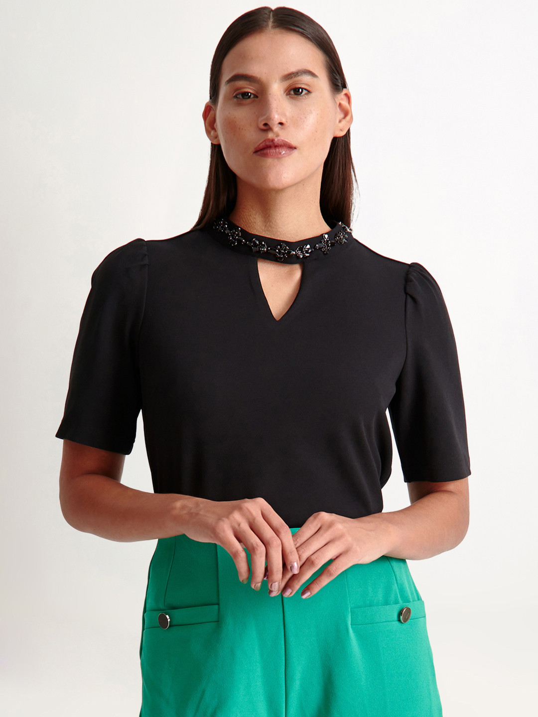 Buy COVER STORY Black Jewel Neck Formal Top - Tops for Women 20259550 ...