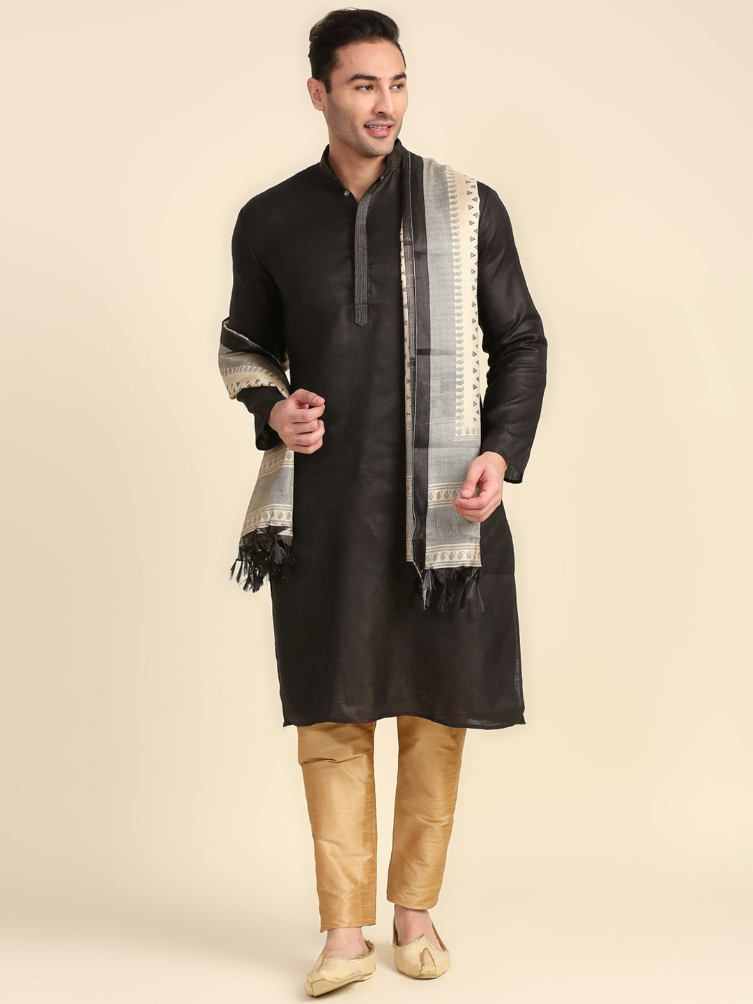 Buy Dupatta Bazaar Men Beige & Black Ethnic Motifs Printed Dupatta ...