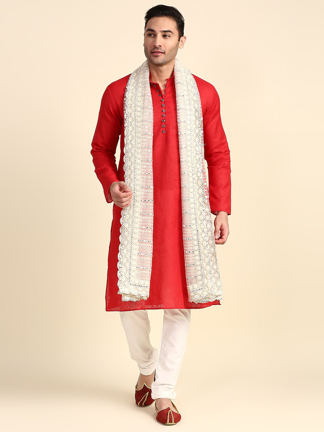 Buy Dupatta Bazaar Men Off White Ethnic Motifs Embroidered Dupatta With ...