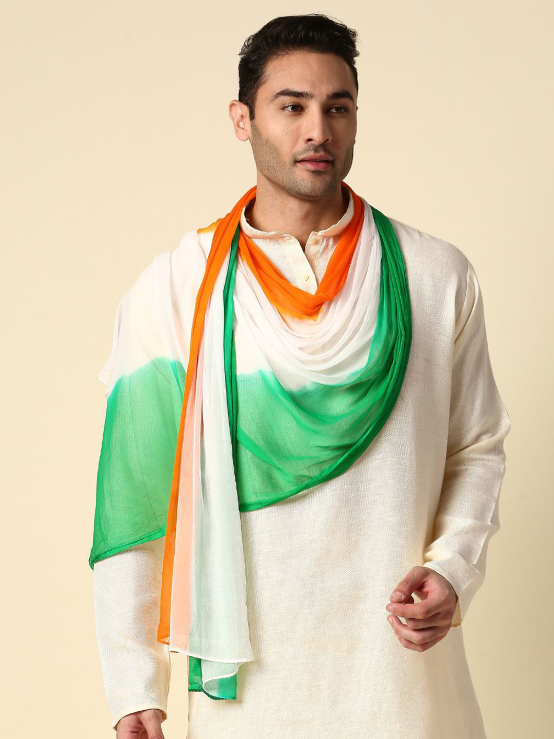 Buy Dupatta Bazaar Men White & Orange Dyed Republic Day Tiranga Tri ...