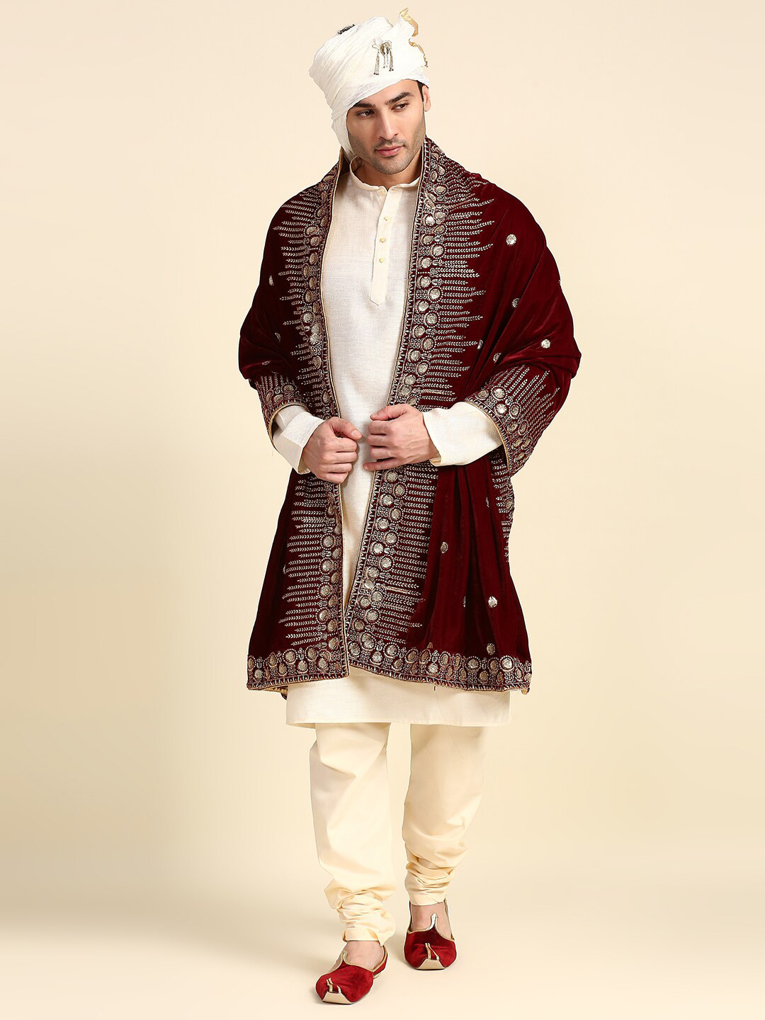 Buy Dupatta Bazaar Men Maroon & Gold Toned Ethnic Motifs Embroidered ...