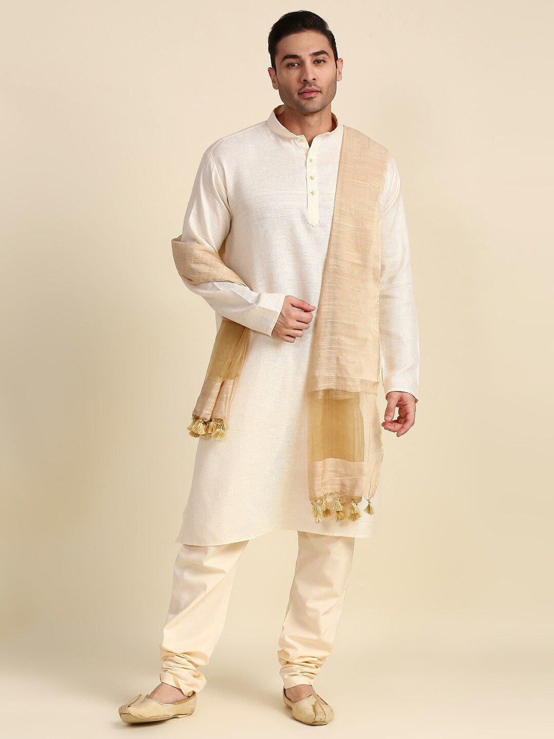 Buy Dupatta Bazaar Men Gold Toned Linen Dupatta - Dupatta for Men ...