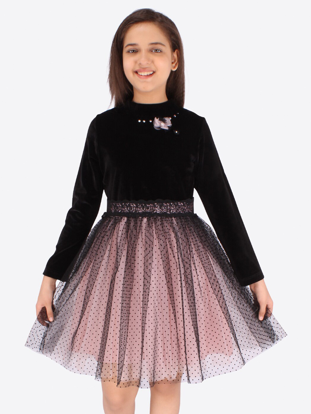 Buy CUTECUMBER Black Embellished Velvet Dress - Dresses for Girls ...