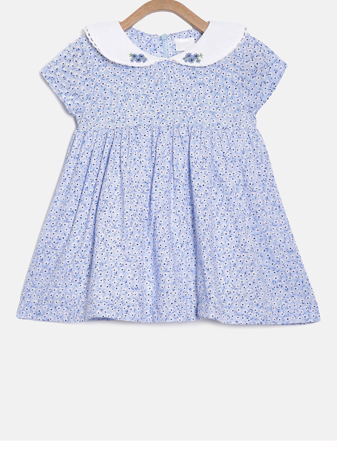 Buy Hopscotch Girls Blue Floral Peter Pan Collar Fit And Flare Dress ...