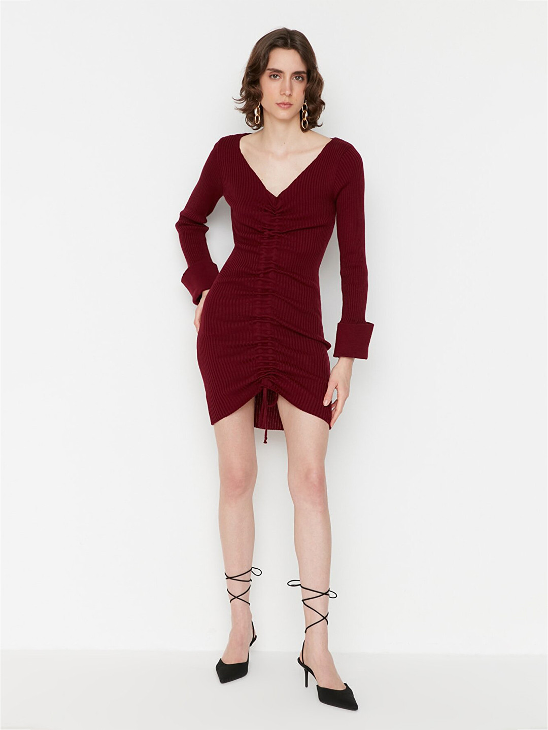 Buy Trendyol Burgundy Bodycon Ruched Mini Acrylic Dress - Dresses for ...