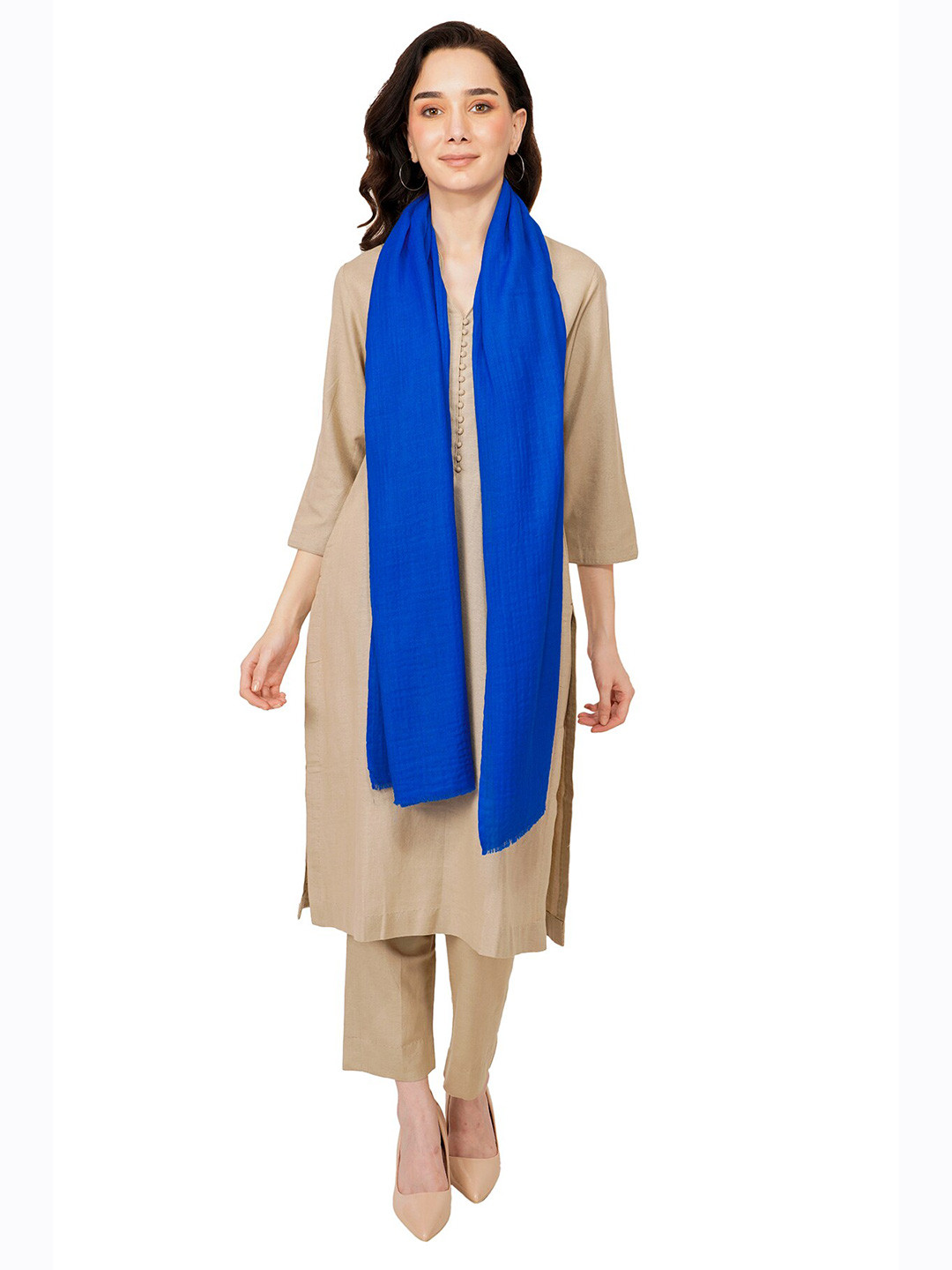 Buy Rhe Ana Women Blue Stole With Fringed Border - Stoles for Women ...