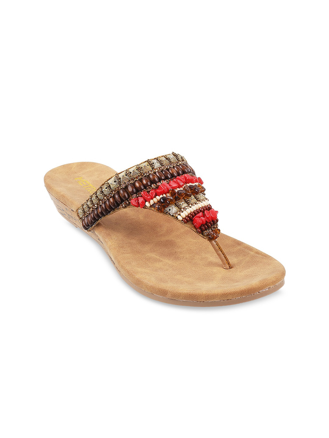 Buy Metro Women Gold Toned Ethnic Embellished Open Toe Flats - Flats ...