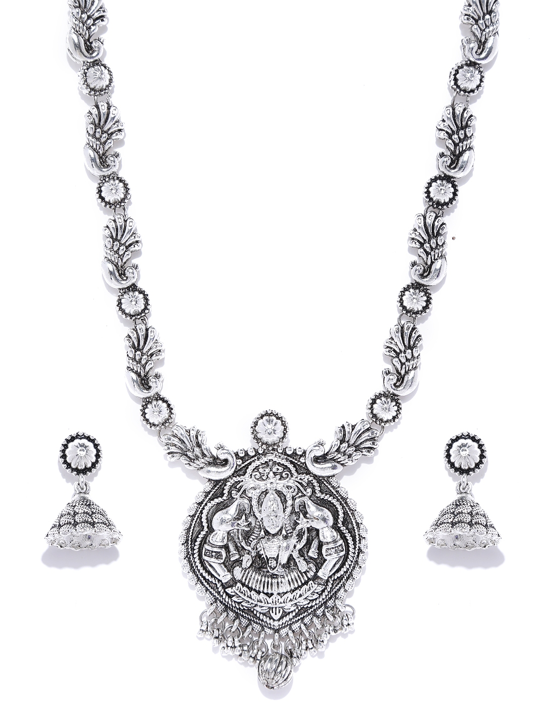 Buy Zaveri Pearls Oxidised Silver Toned Goddess Laxmi Jewellery Set