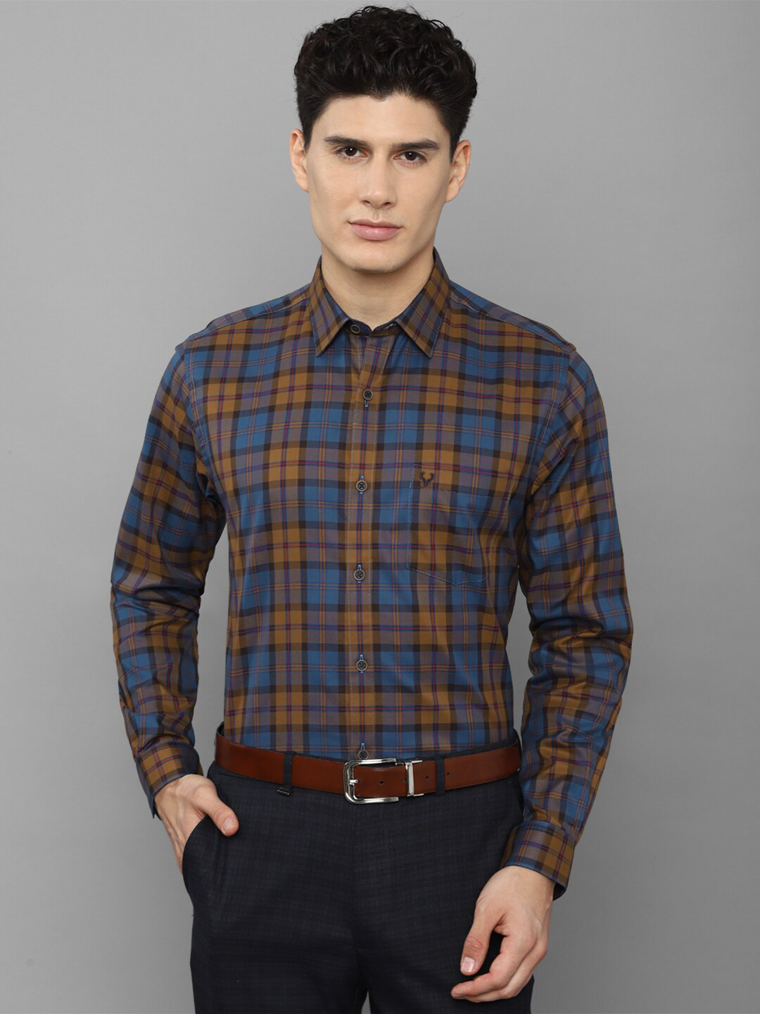Buy Allen Solly Men Blue Slim Fit Tartan Checks Cotton Formal Shirt ...